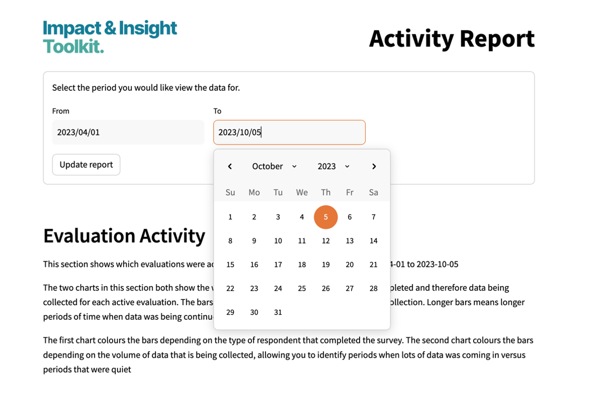 Using the Reporting Dashboard - Impact & Insight Toolkit